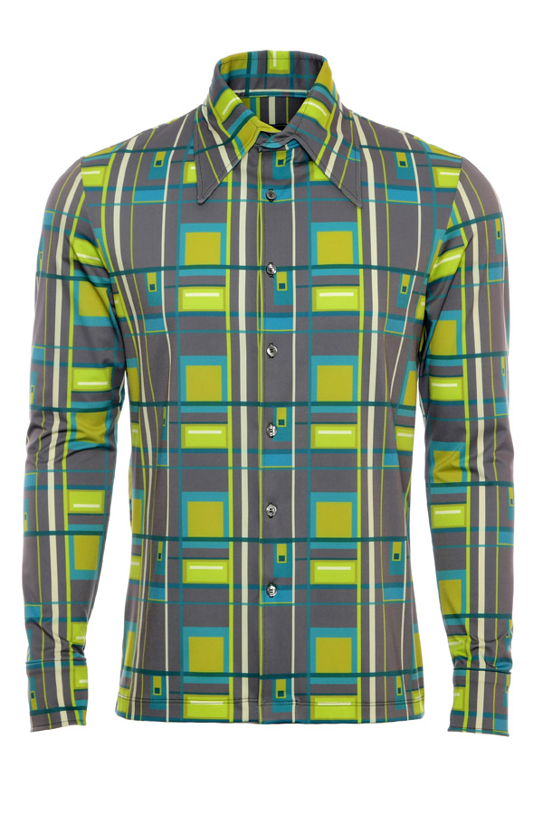 Men’s Gray Geometric Shirt – 70s Long Sleeve – Matrix Source Code Gray