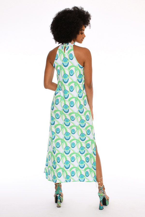 Gia 60s Green Mod Retro Print Sleeveless Maxi Dress - Aqua Lava ...