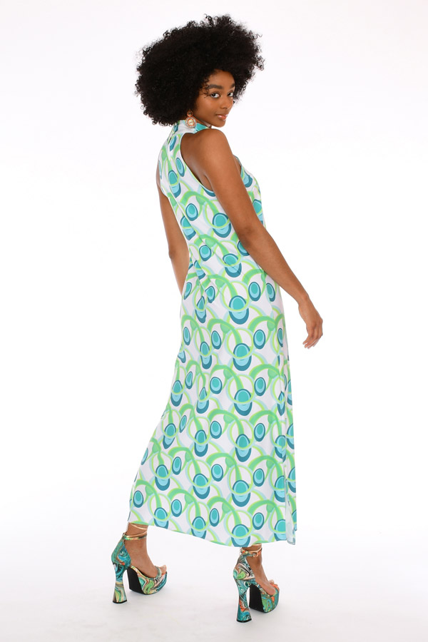 Gia 60s Green Mod Retro Print Sleeveless Maxi Dress - Aqua Lava ...