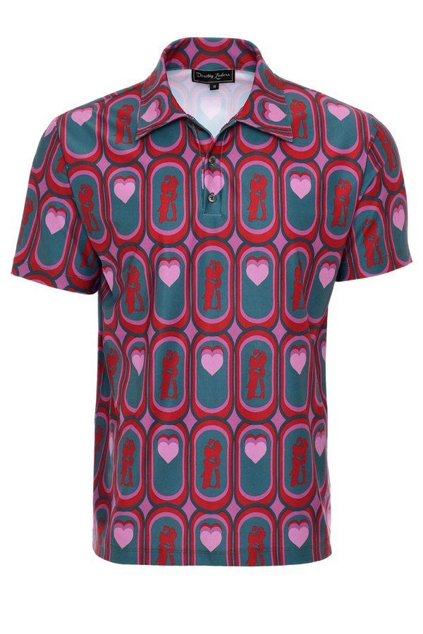 Men’s Red Pink Valentine Heart Performance Polo Shirt