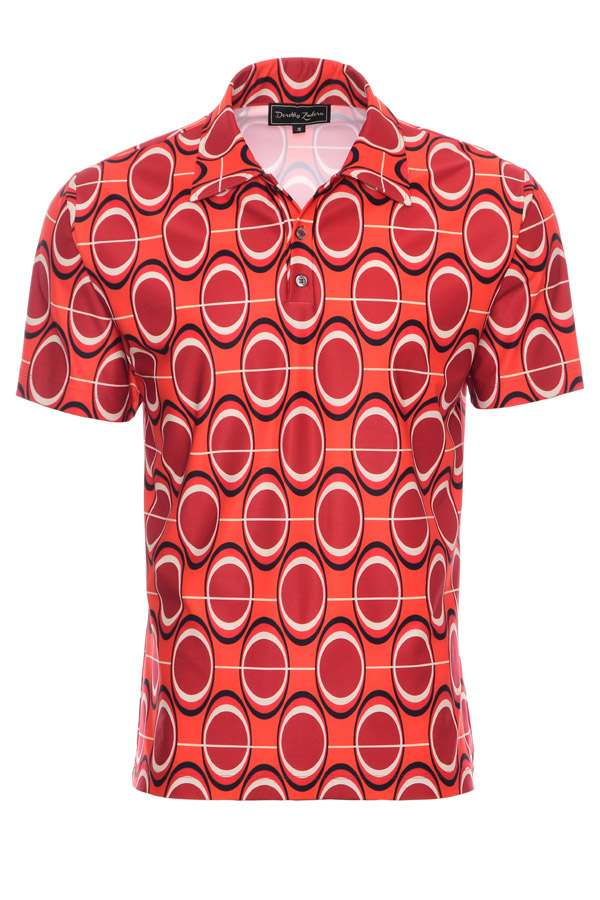 Men’s Bright Red Orange Geometric Polo Shirt – Lava Luau