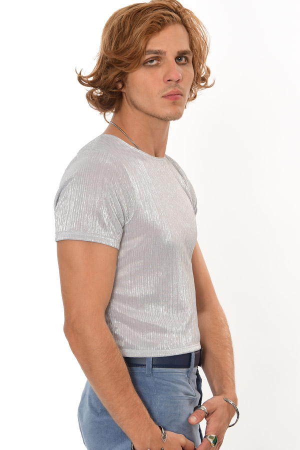 Metallic Silver T-Shirt – Unisex Glam Short Tee by Dorothy Zudora